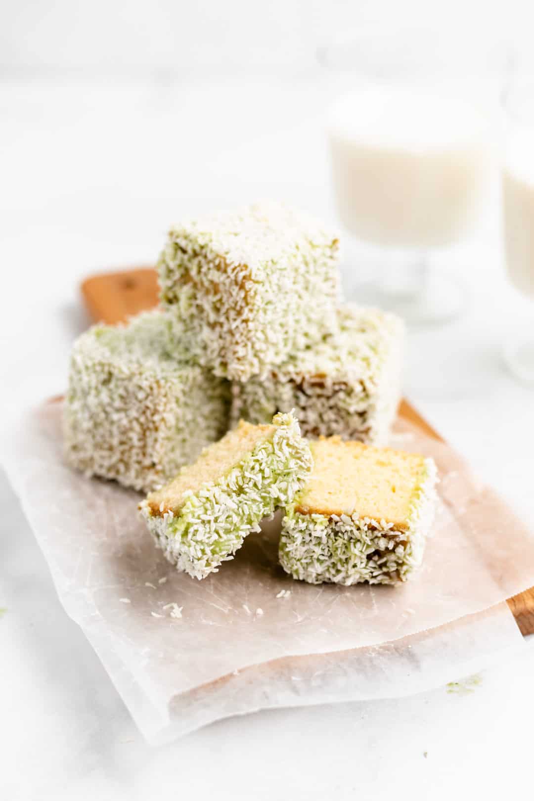 Matcha White Chocolate Lamingtons - Baked Ambrosia