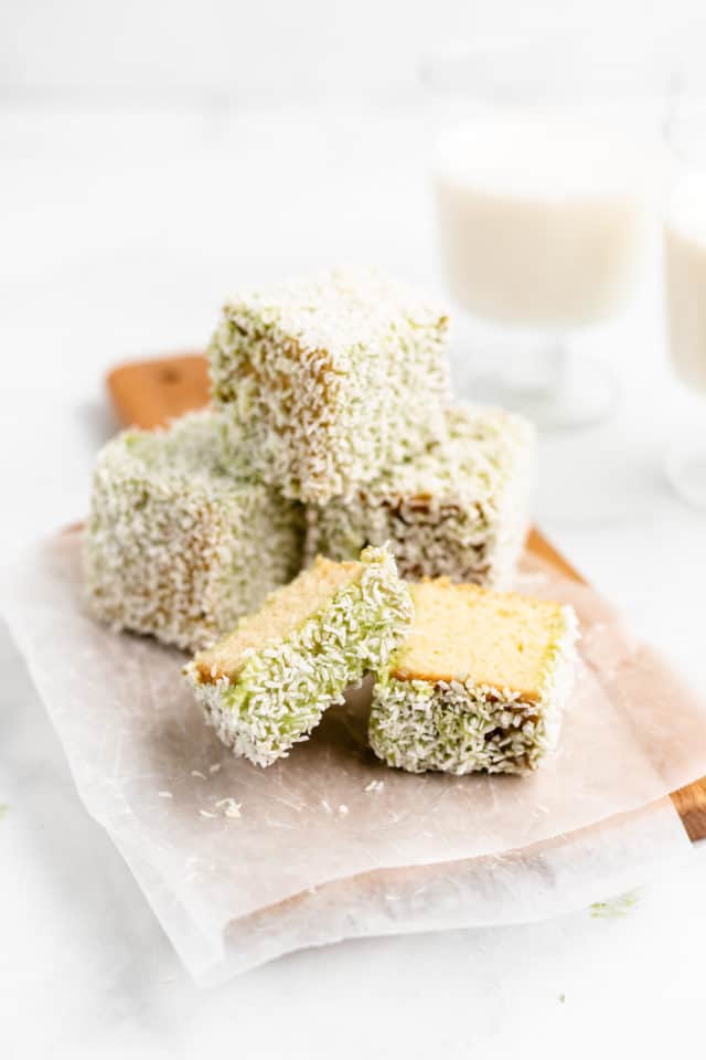 Matcha White Chocolate Lamingtons - Baked Ambrosia