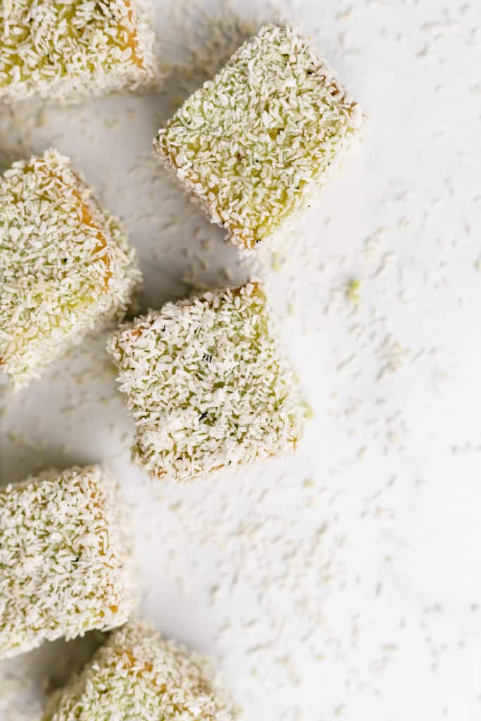 Matcha White Chocolate Lamingtons - Baked Ambrosia